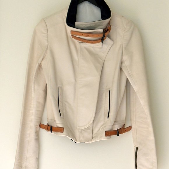 A.L.C. | Jackets & Coats | Alc Ivory Cream Genuine Leather Biker Moto ...
